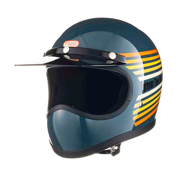 TT&CO. TOECUTTER SG/DOT RAINBOW VINTAGE BLUE SMALL FULL FACE MOTORCYCLE ...